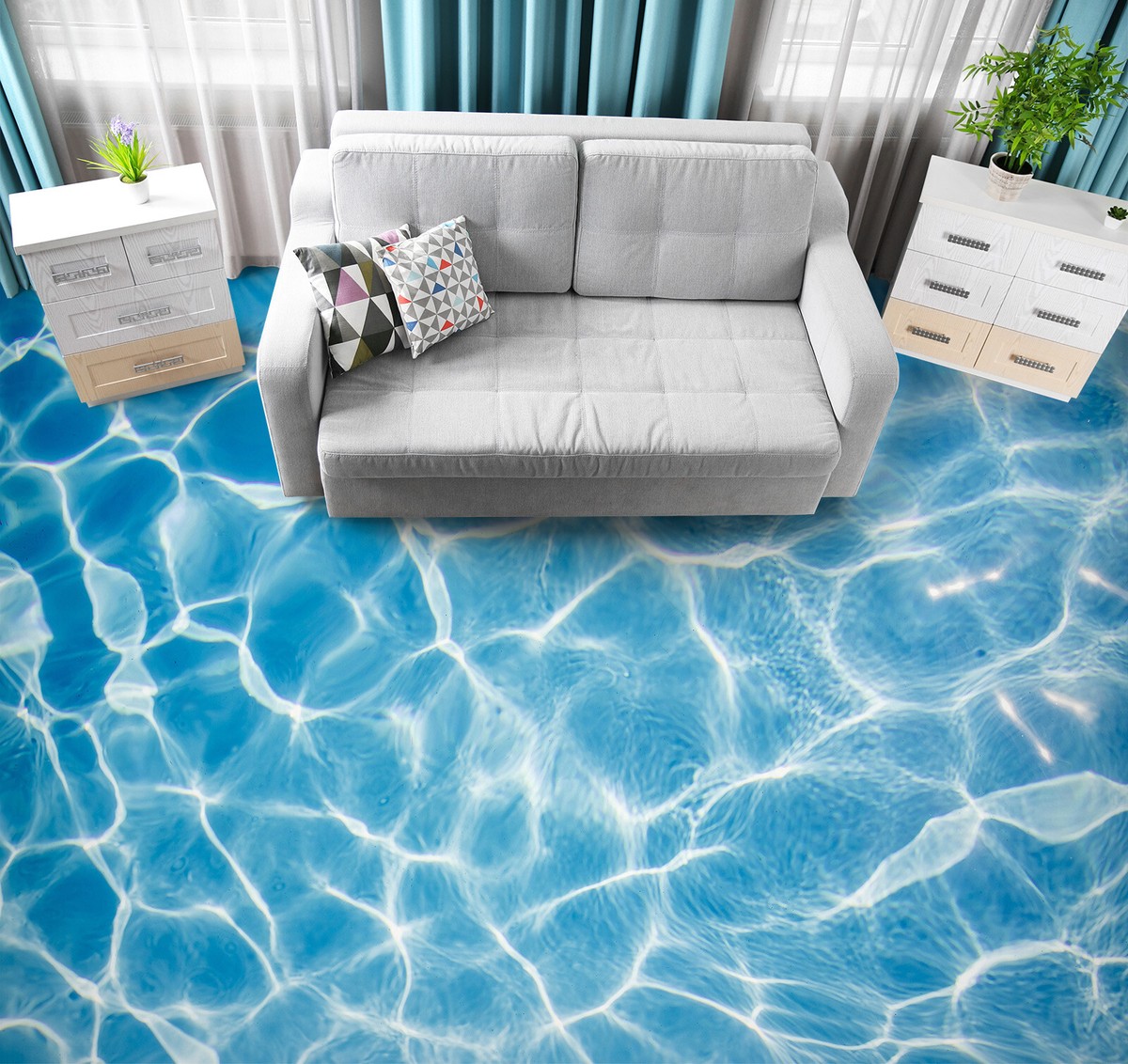 Water Pattern Tile Dolomite White With Grey Edges Flower Pattern Water