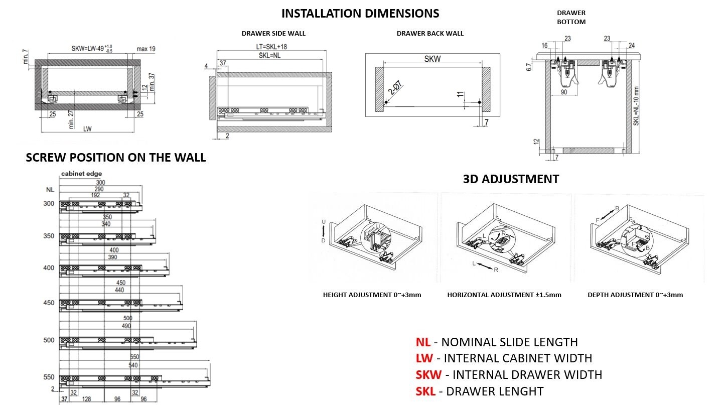 Soft Close - 3D - Undermounting Drawer Runner Full Extension up to 19mm ...