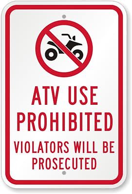 Atv Use Prohibited Aluminum Weatherproof 8" x 12" Sign p00523 | eBay