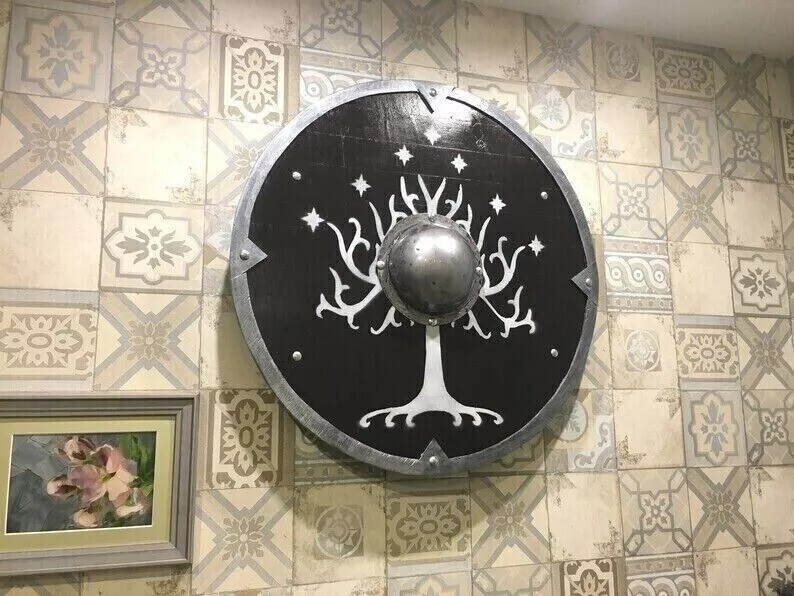 24'' Wooden Gondorian Trooper Round Shield Viking Tree Medieval Shield ...