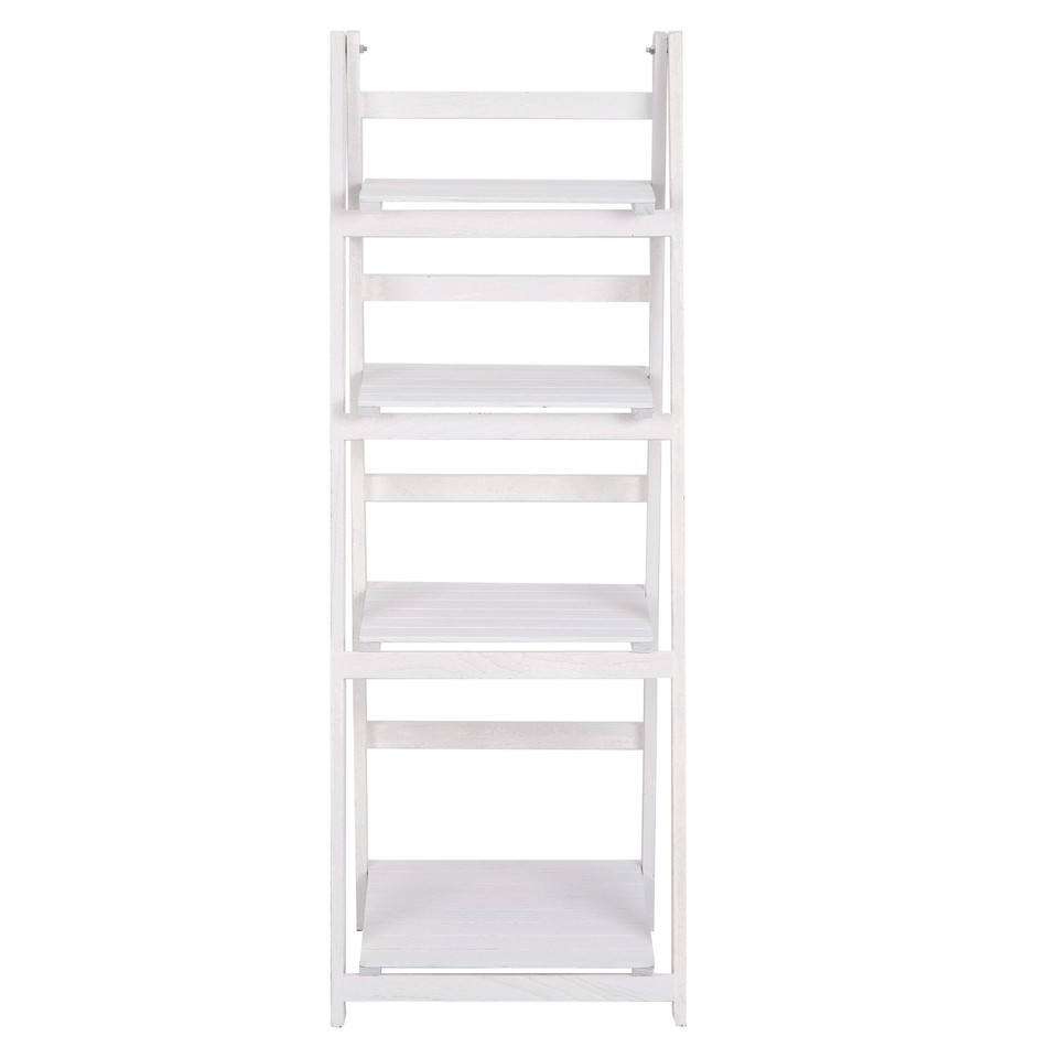 Ladder Shelf 4-Tier Foldable Wood Bookshelf Floor Rack Plant Stand ...