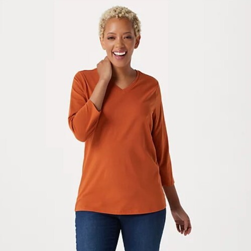 Denim & Co. Perfect Jersey 3/4 Sleeve Top Copper Brown Size 3X A91601 ...