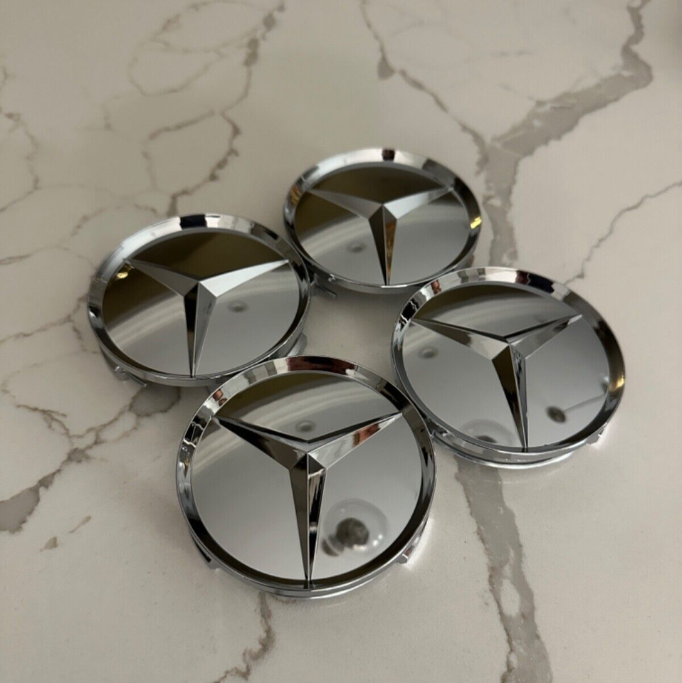 SET OF 4 Mercedes Benz Chrome 75MM Wheel Rim Center Hub Caps logo star ...
