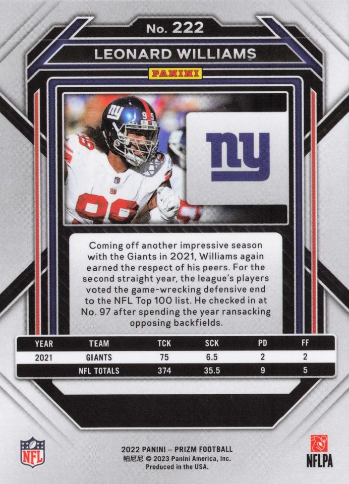 LEONARD WILLIAMS - 2022 Panini Prizm #222 | eBay