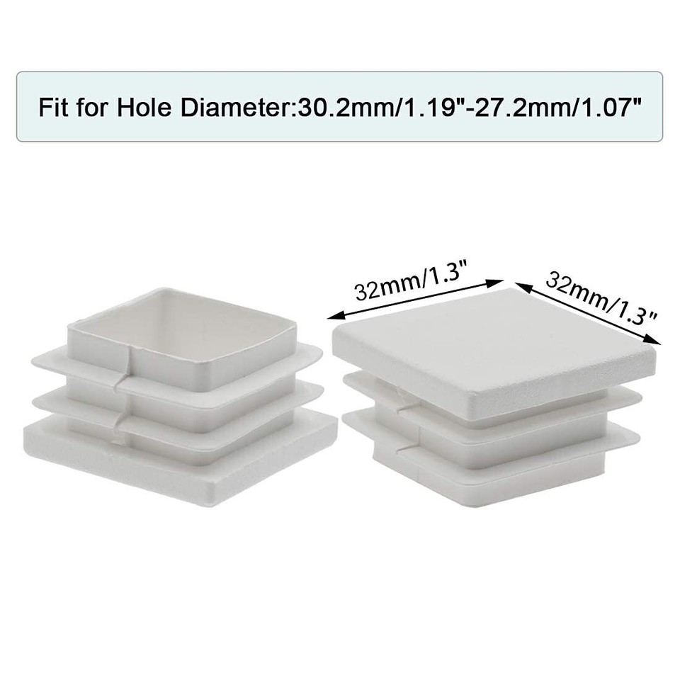 12Pack 32mm (1 1/4 Inch) Square White Plastic Plug, Square Tubing End ...