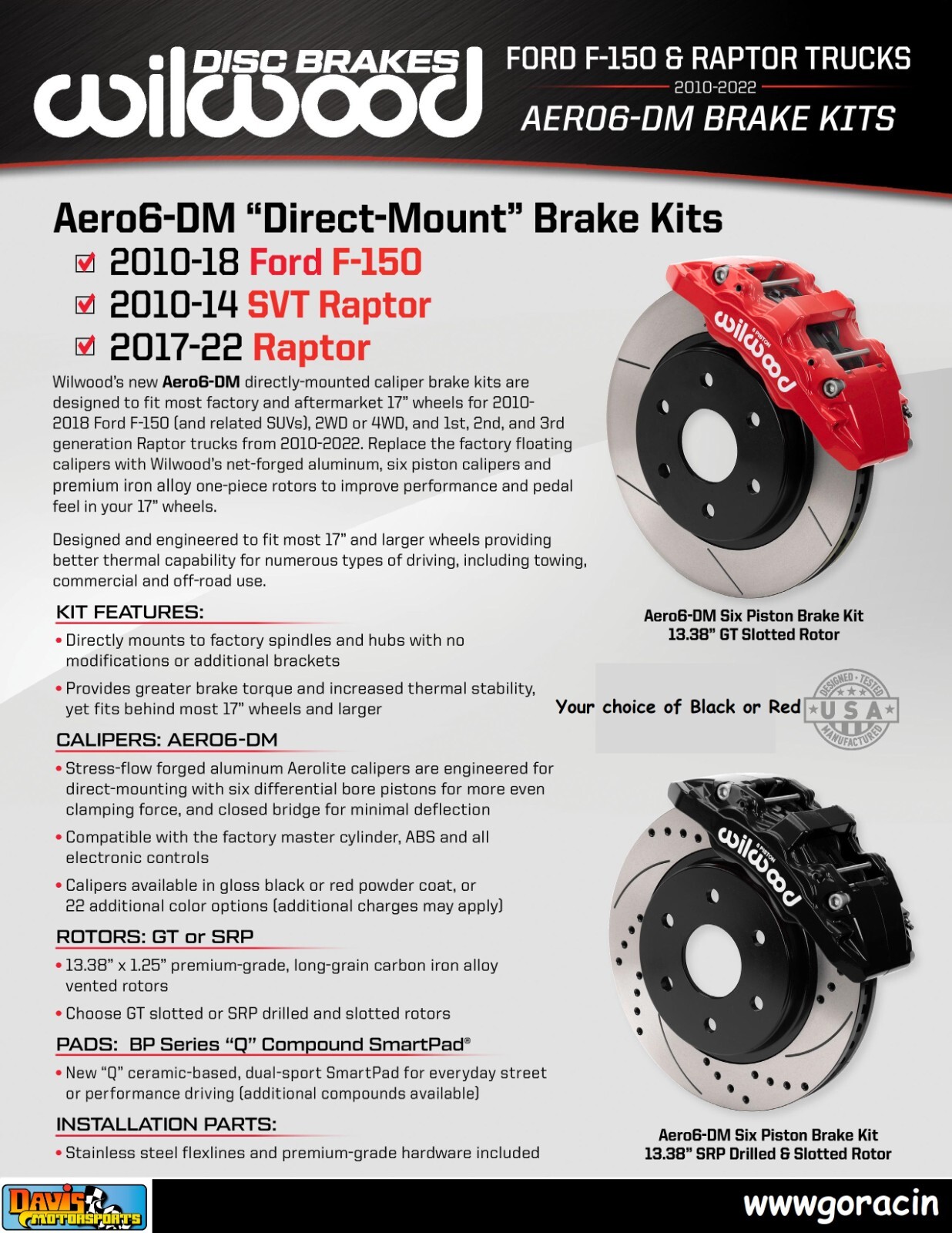 Wilwood Front Big Brake Kit,Fits 2010-2022 Ford Raptor,6 Piston,13.38 ...