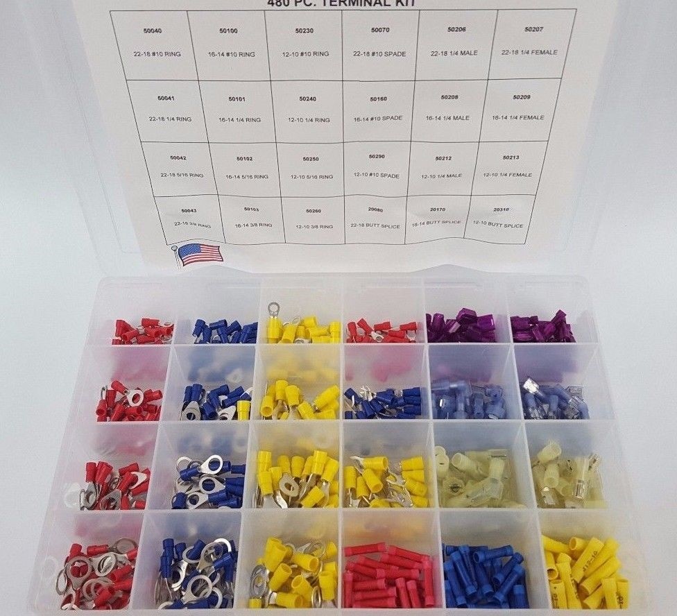 MVP 480 Piece Vinyl Insulated Electrical Wire Terminal Assortment Kit ...