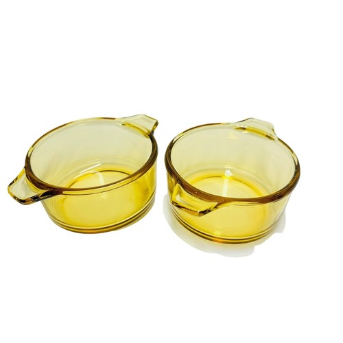 Vintage Set of 2 Dynaware Pyr-O-Rey Small Casserole Dishes Amber Glass ...