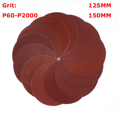 125/150mm P60-P2000 Grit Round Red Sandpaper Pads Sanding Disc Flocking ...