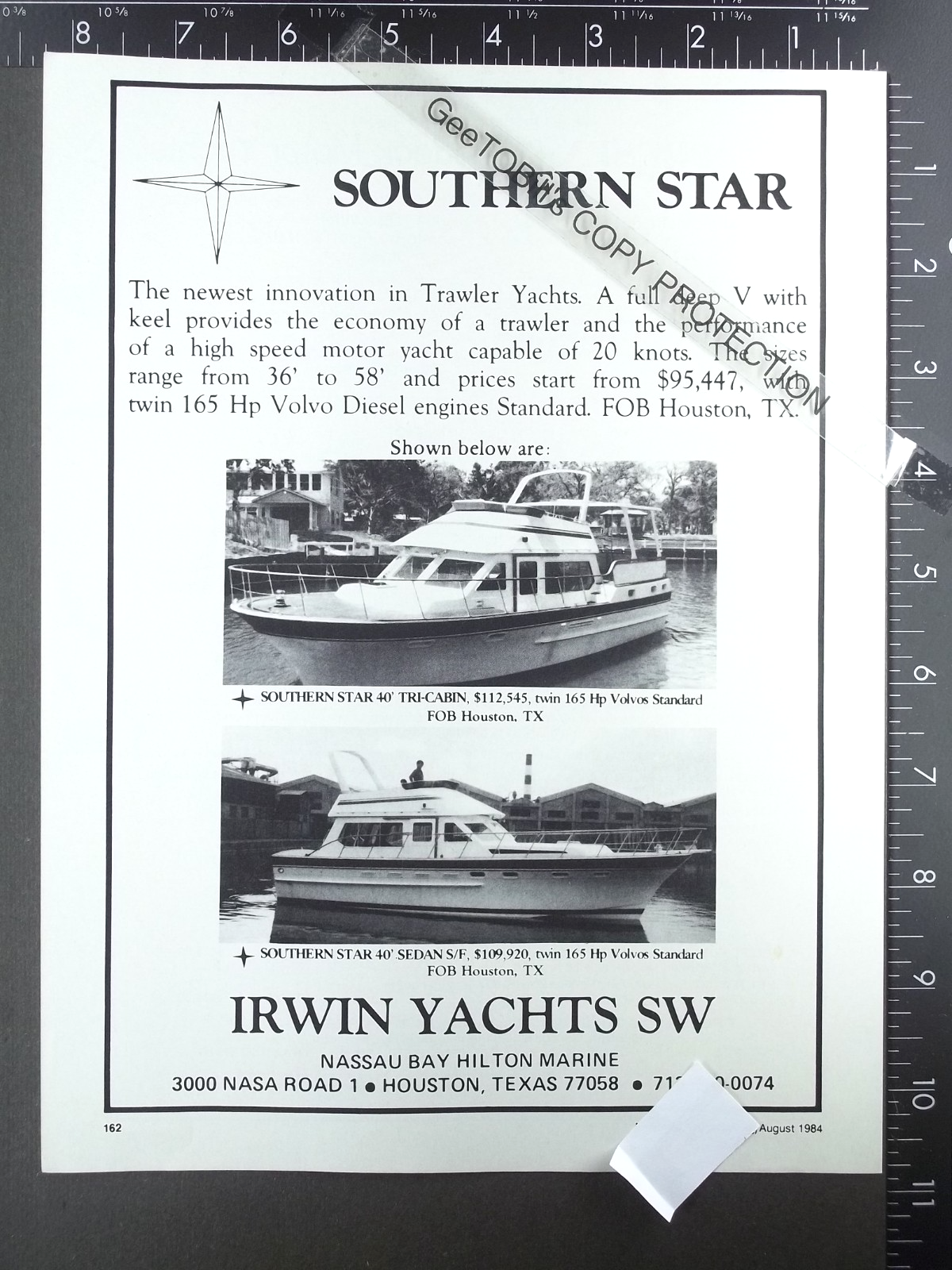 1984 ADVERTISEMENT for Irwin Yachts, Southern Star 40 Sedan & Tri-Cabin ...