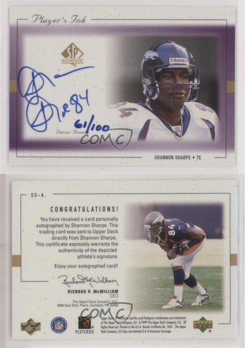 1999 SP Authentic Player's Ink Level 2 Purple 61/100 Shannon Sharpe #SS ...