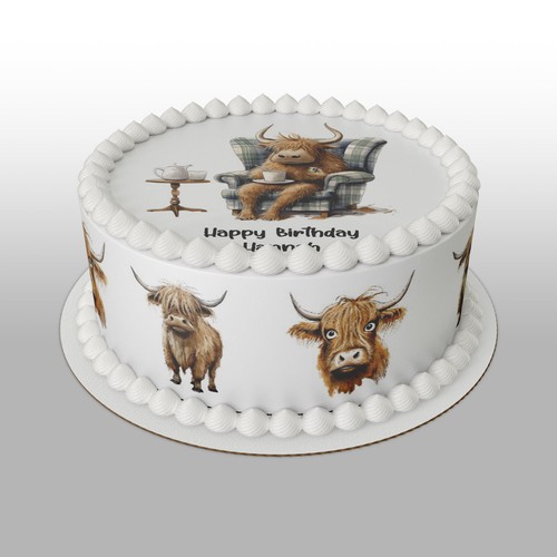 Highland Cow pre-cut Edible Icing Cake Topper or Ribbon 03 | eBay UK