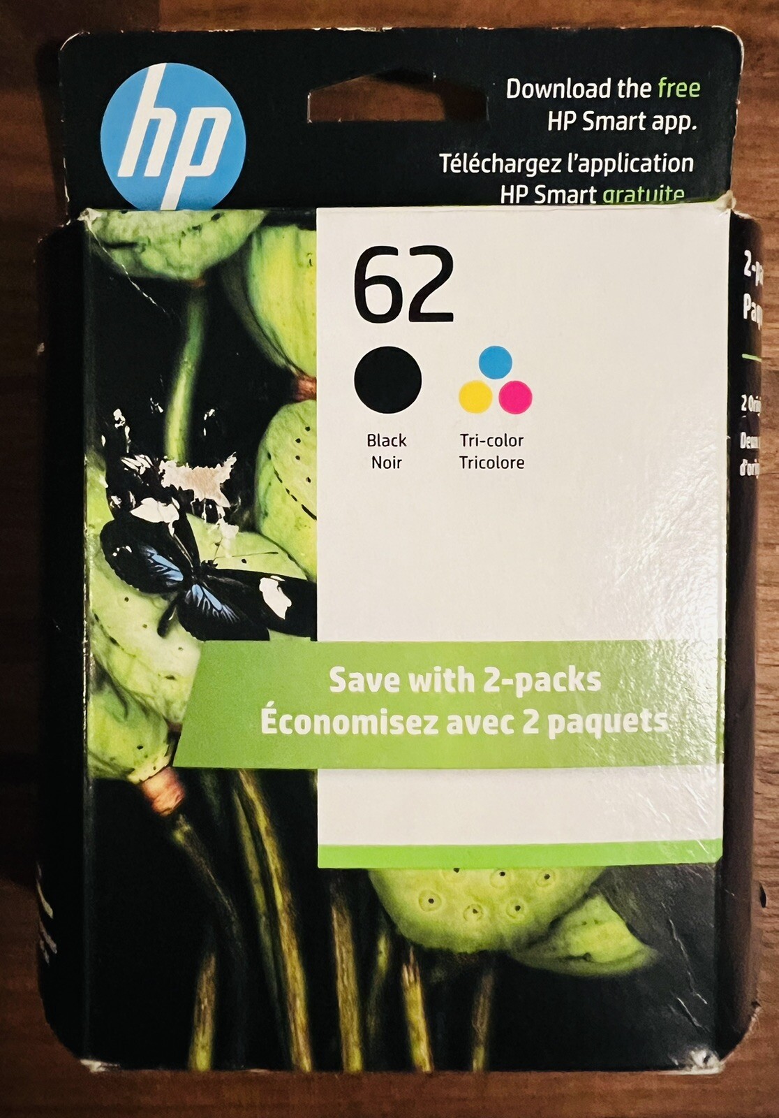 HP 62 Ink Cartridge 2 Pack Black and Tri-color Blue/Magenta/Yellow Exp ...