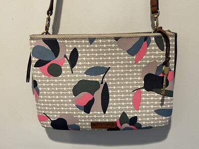 Fossil Devon Large Crossbody Gray/Pink/Blue/White Multi Floral ...