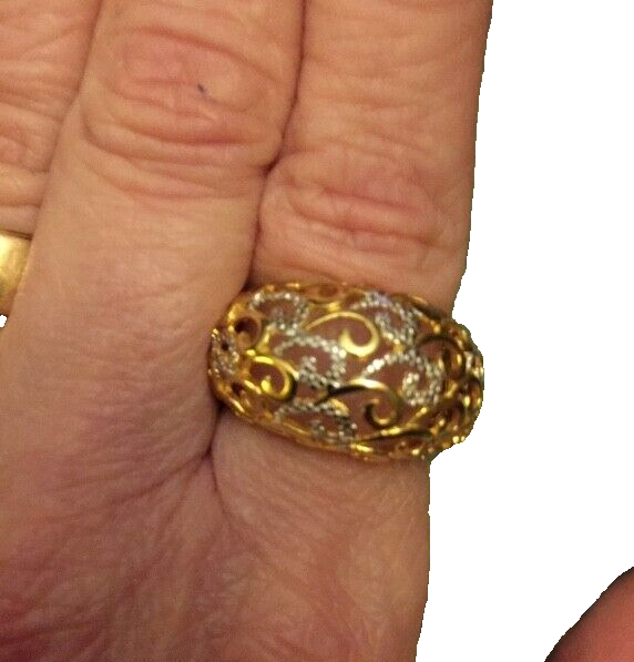 BEAUTIFUL RL GOLD AND 925 SILVER FILIGREE ON A DOMED RING - SIZE: 7 1/2 ...