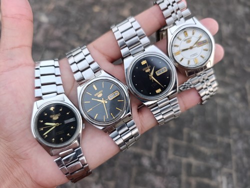 Vintage Lot of 4 Men's Seiko 5 Automatic Day-Date Black Dial Japanese ...