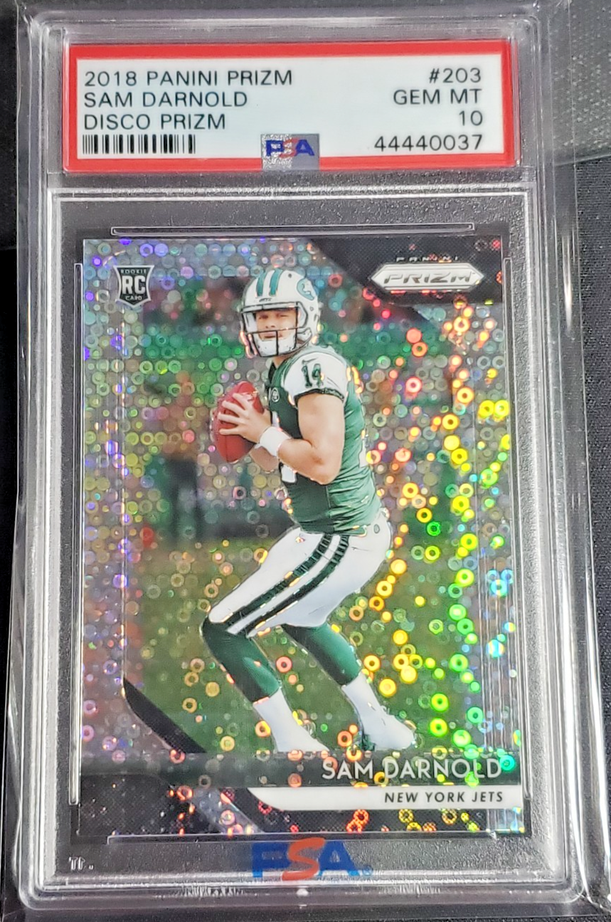 2018 Panini Prizm Football Sam Darnold DISCO PRIZM Rookie Card #203 PSA ...