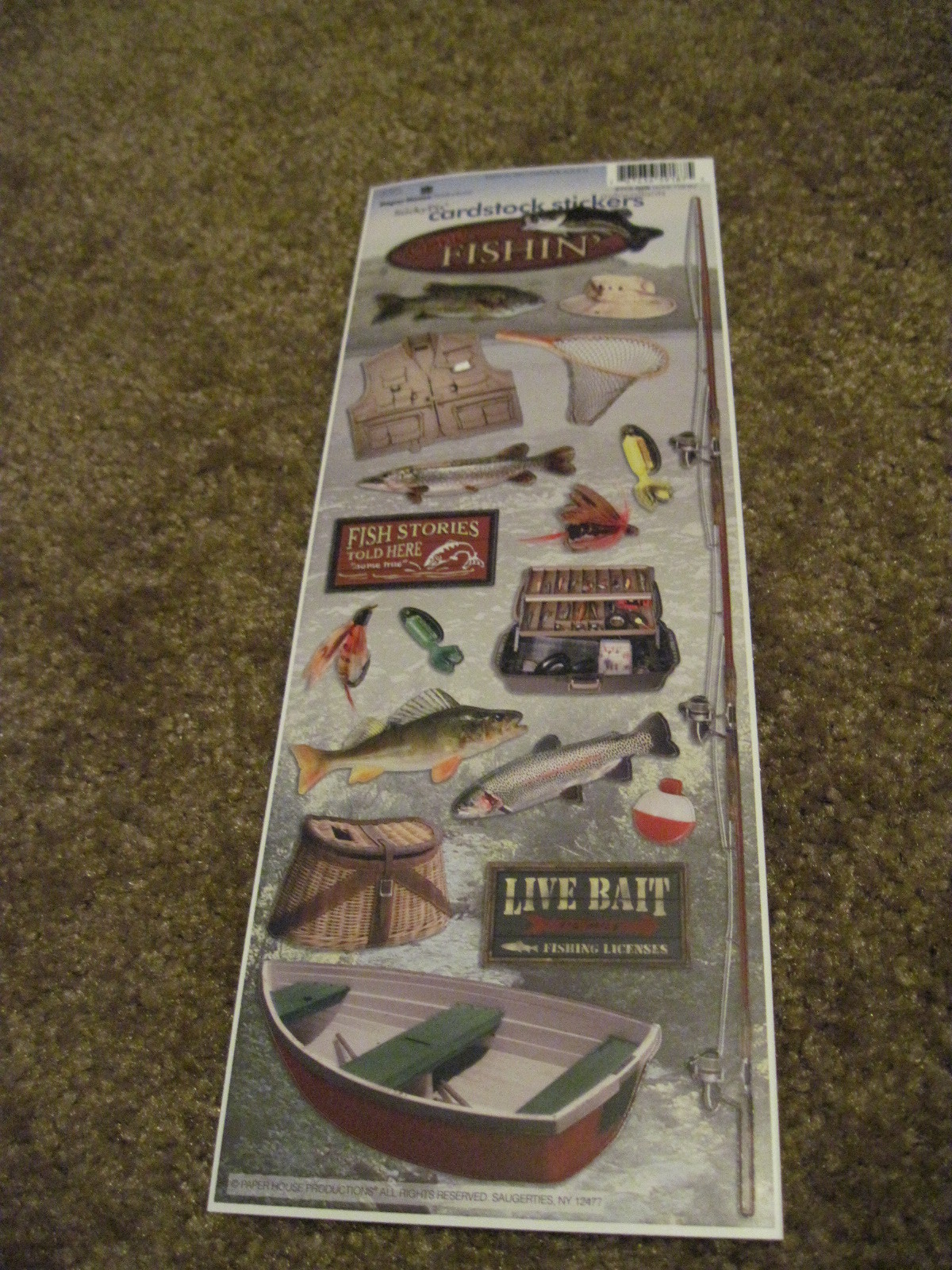 Scrapbooking Stickers Cardstock Paper House 13" Fishing Boat Bait Fish ...