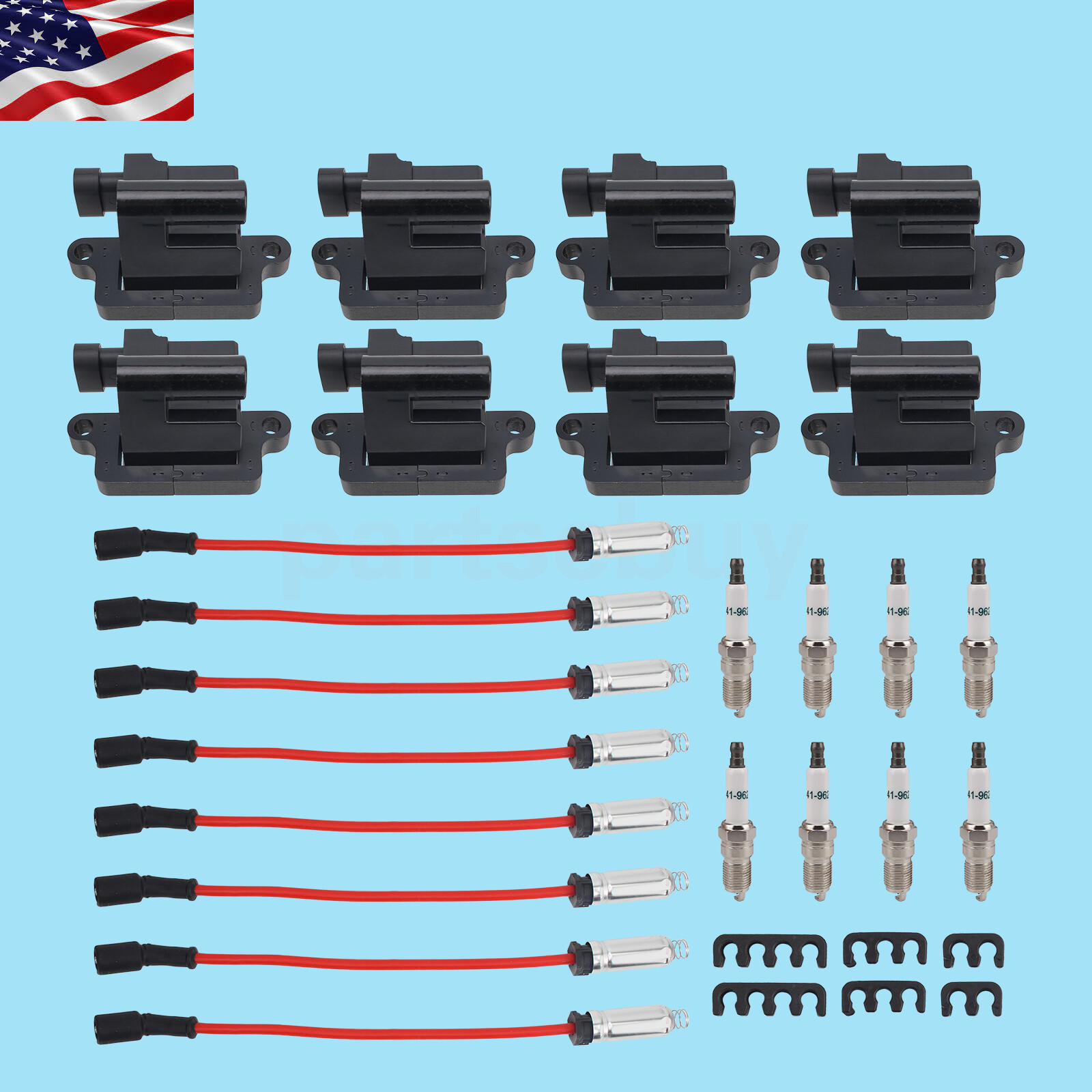 8 Pack For Chevy GMC 4.8L 5.3L 6.0L 8.1L Square Ignition Coil & Spark ...