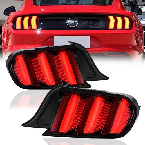 Fits For 2015-2023 Ford Mustang Euro Red FULL LED Sequential Tube Tail ...