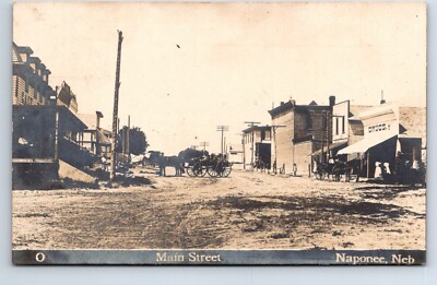 RPPC Real Photo Postcard Nebraska Naponee Main St Horse Drawn Vehicles ...