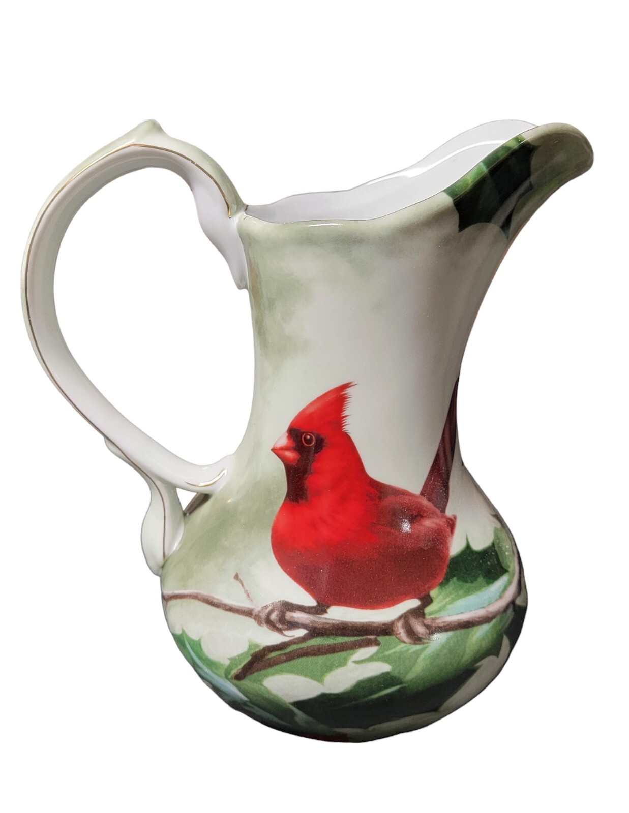 10.5" Cardinal Holly Christmas Porcelain Pitcher Jug Hautman Bros ...
