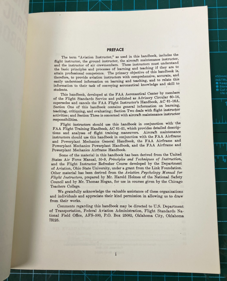 Aviation Instructor’s Handbook AC 60-14 by US DOT FAA 1977 Paperback | eBay