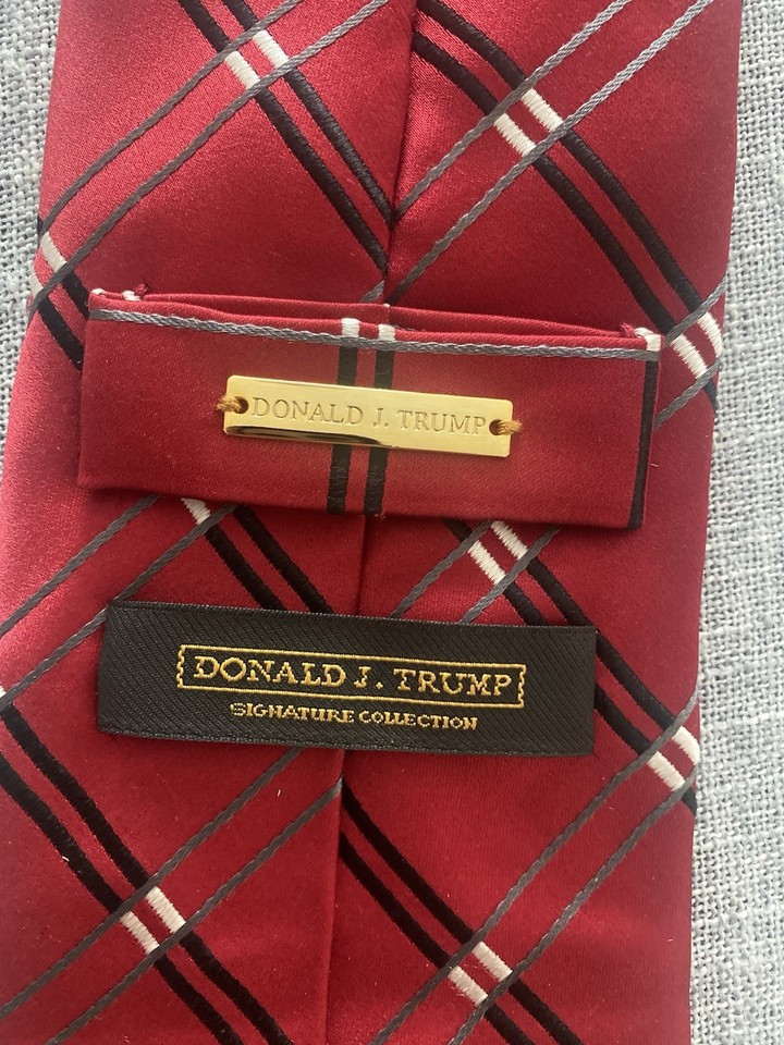 Donald Trump Tie Signature Collection Silk Neck Tie Red Striped Plaid ...