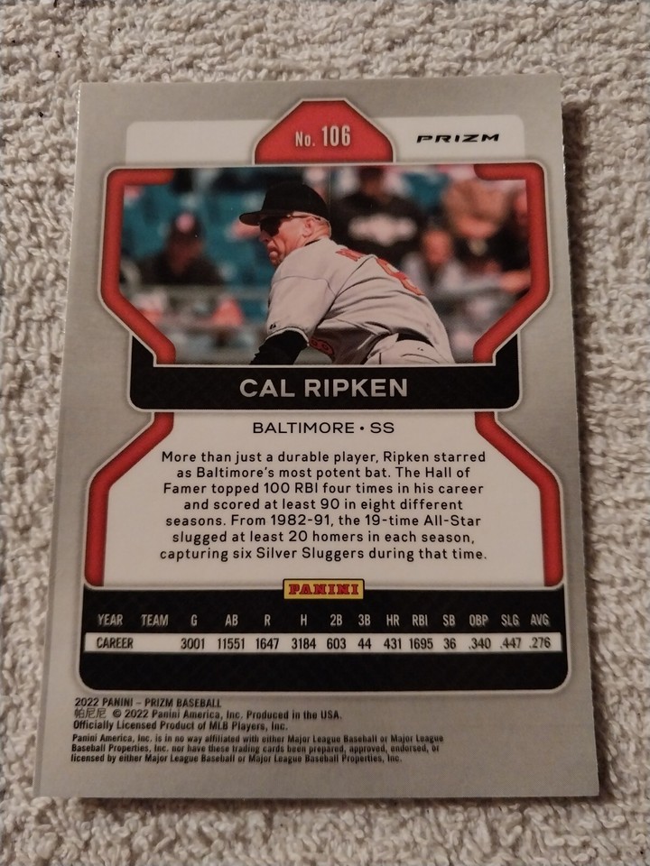 2022 CAL RIPKEN JR PANINI PRIZM SILVER BASEBALL CARD #106 BALTIMORE ...