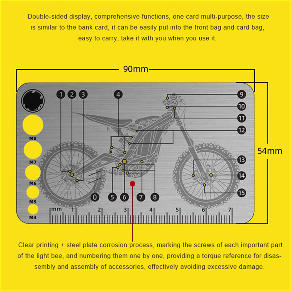 Torque Card Stainless Steel Size Comparison Tool for Sur-Ron Surron ...