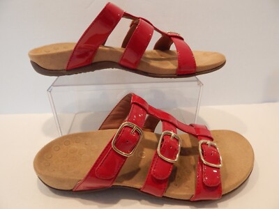 Vionic Sandals Orthaheel Red Patent Faux Leather Comfort Slides Women's ...
