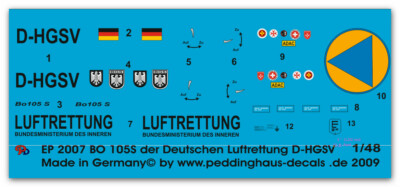 Peddinghaus Decals 1/48 2007 Bo 105 S of the German Air Rescue D-HGSV ...