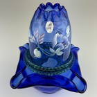 Fenton cobalt blue and green 3 Piece fairy lamp hand painted George W ...