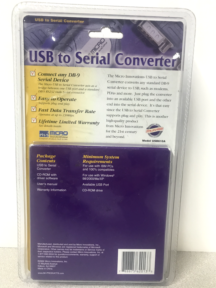 Micro Innovations USB to Serial Converter USB Male DB9 Serial Cable | eBay