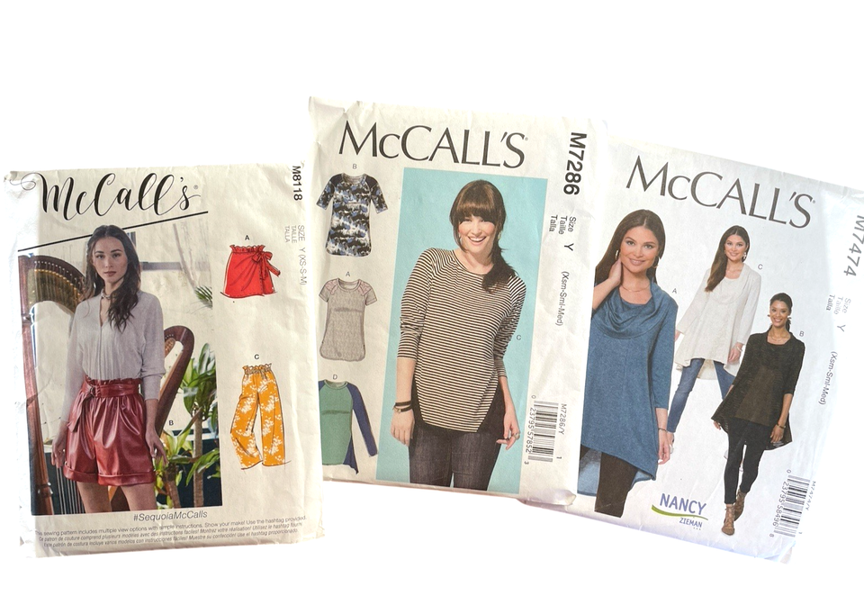 Lot of 3 McCall's Patterns Tops Tunics Pants Shorts Sz XS S M Easy ...