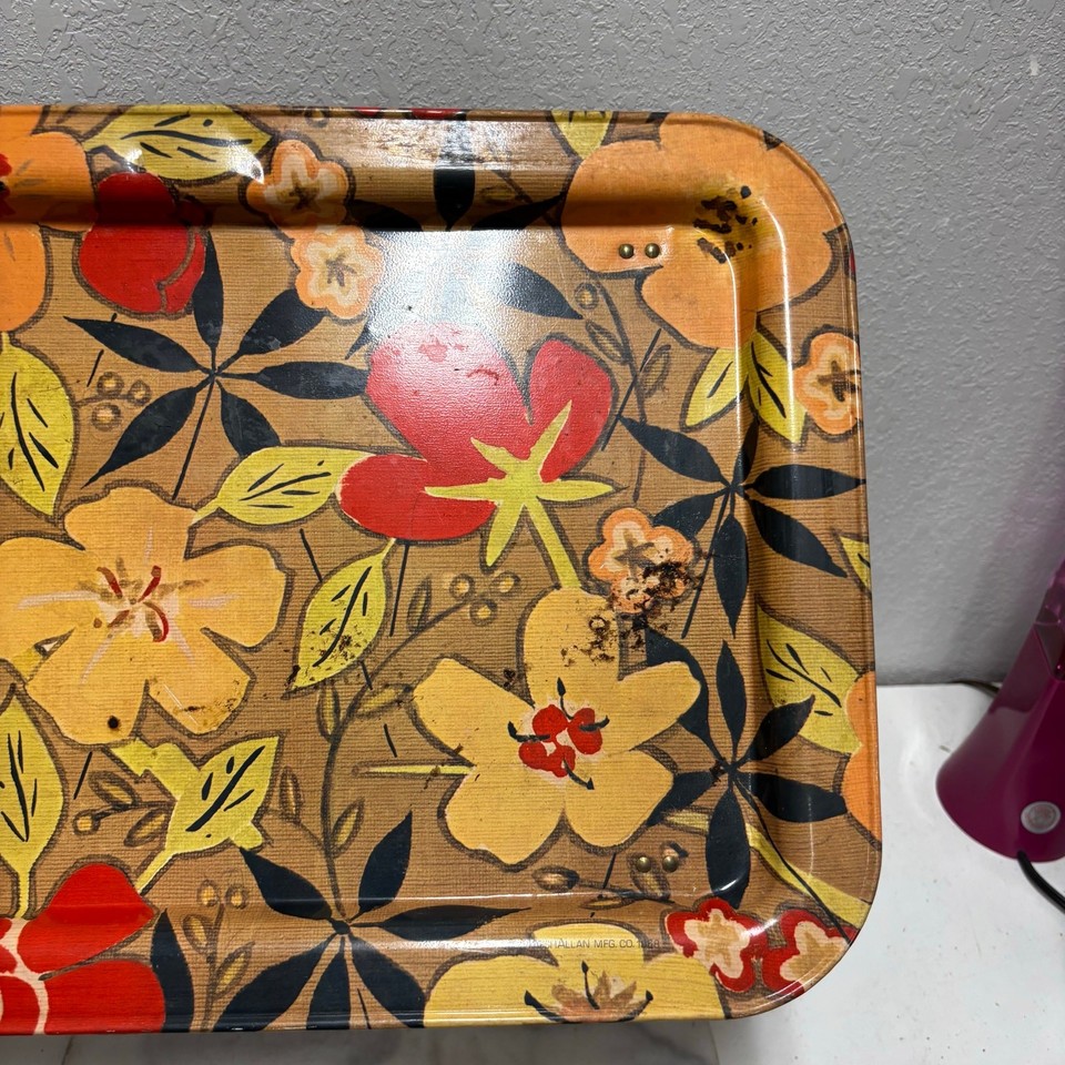 VTG Metal Daisy TV Lap Tray Folding Orange Yellow Green Marsh Allan Co ...