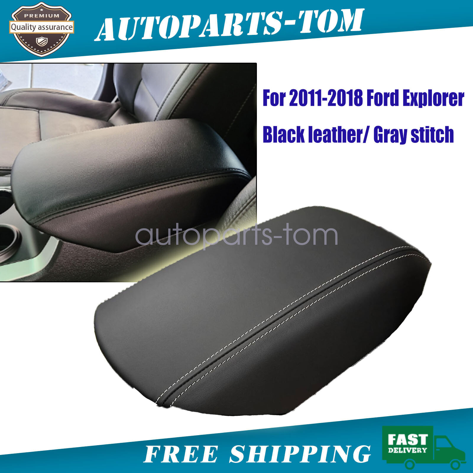 For 2011-2018 Ford Explorer Leather Console Lid Armrest Cover Gray ...
