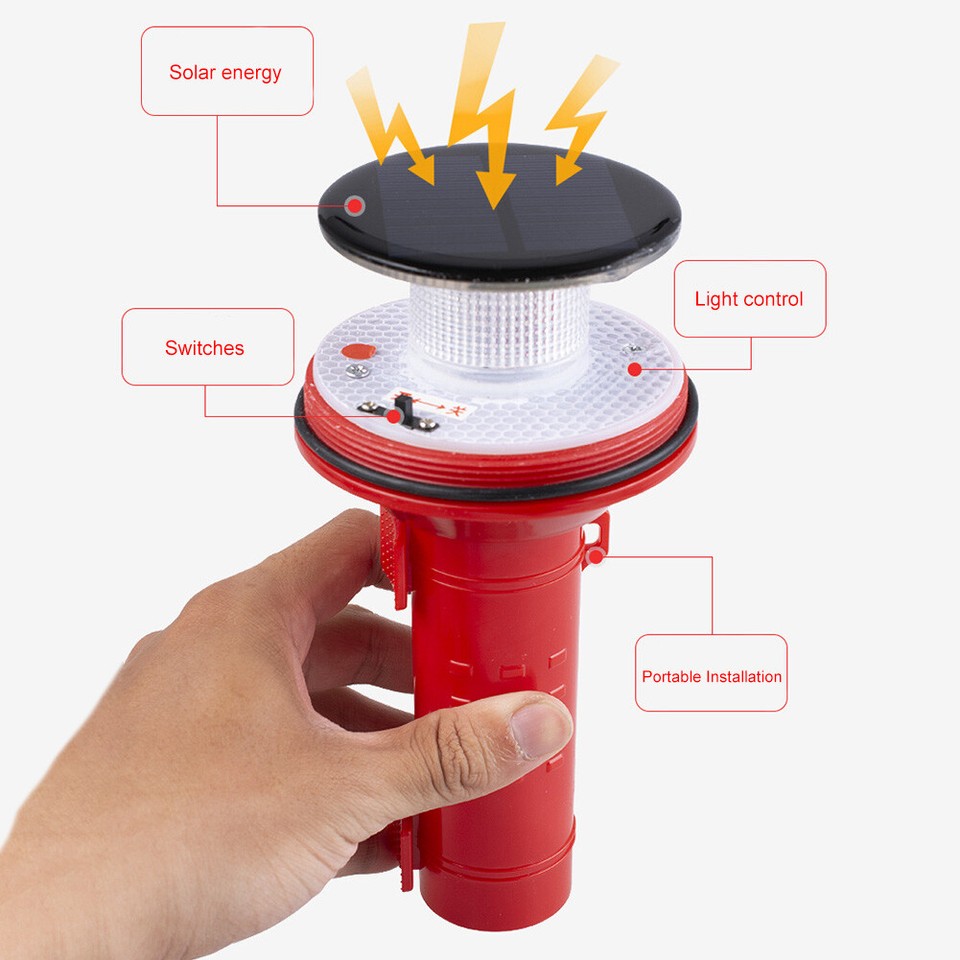 Solar LED Flashing Torch Light 3 Colors 65 Degree Anti-Fog for Marine ...