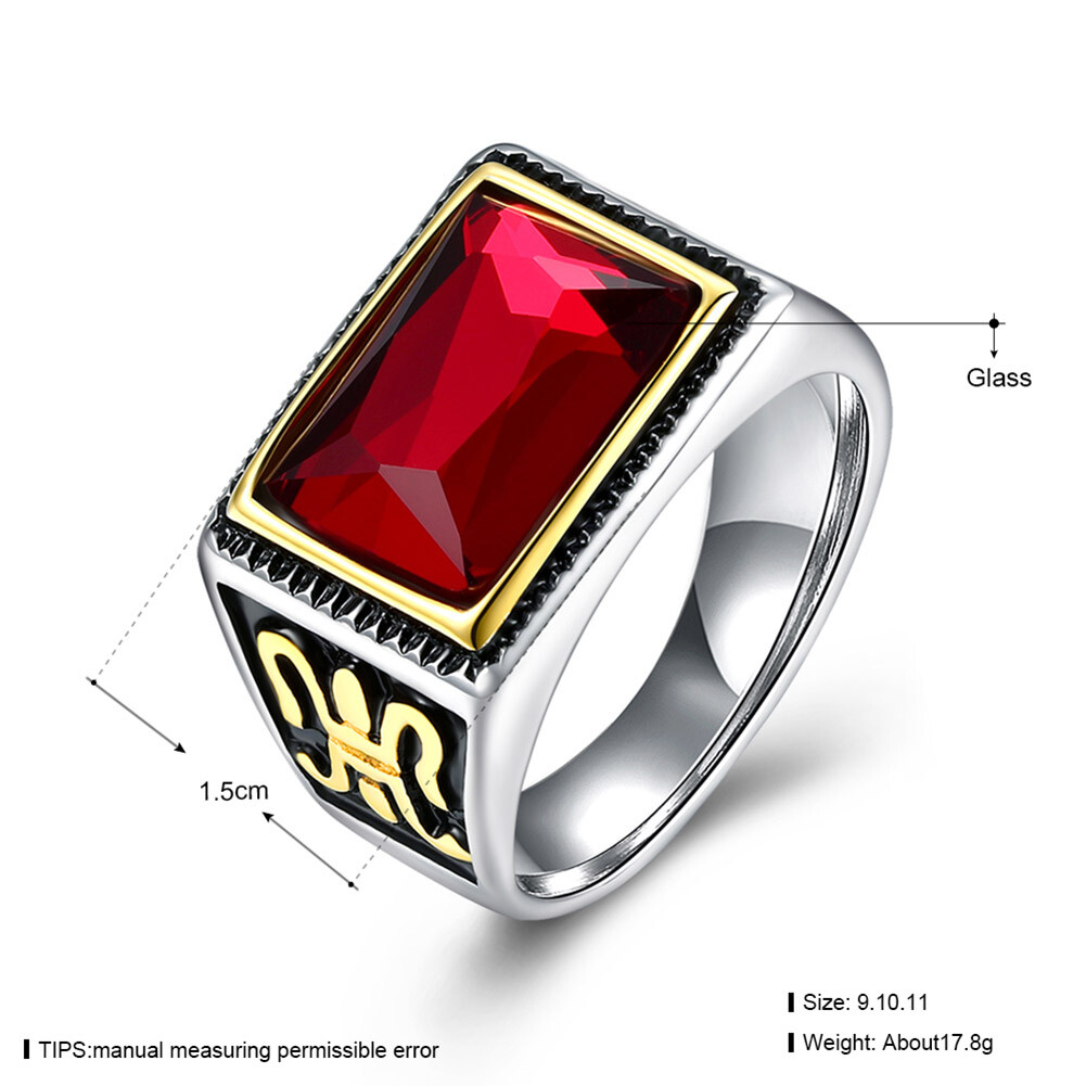 Mens Stainless Steel Red CZ Crystal Engagement Wedding Band Ring #DR98 ...