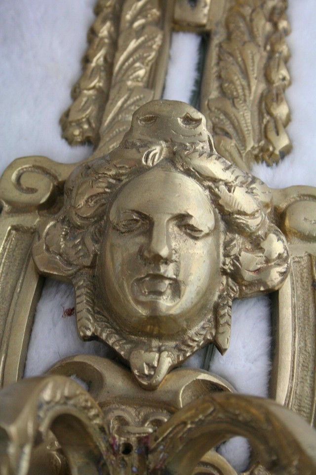 Huge PAIR French antique bronze putti faun satyr 3 arms sconces wall ...