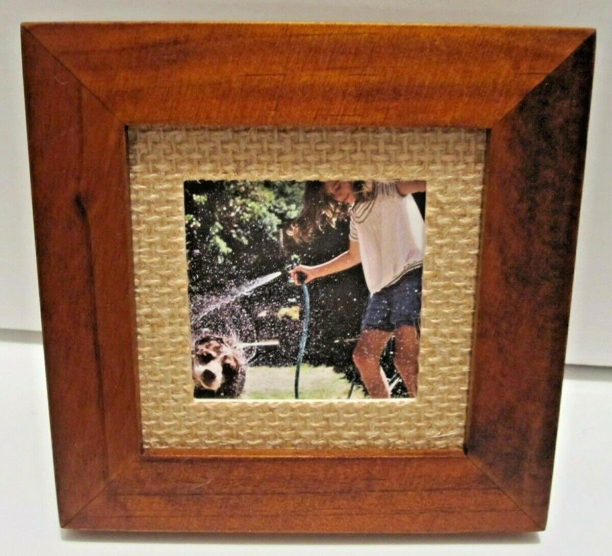 3X3 Walnut Wood Picture Photo Frame With Burlap Mat 2x2 | eBay