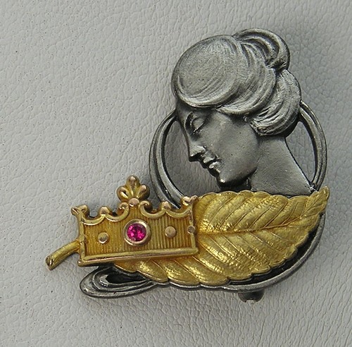 Sterling & Gold Art Nouveau Woman L&M Silver Anniversary Ruby Pin ...