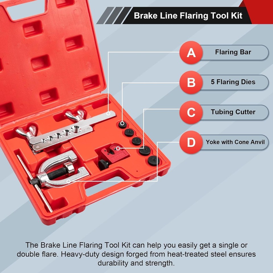 Brake Line Double & Single Flaring Tool Kit with Tubing Cutter, Line ...