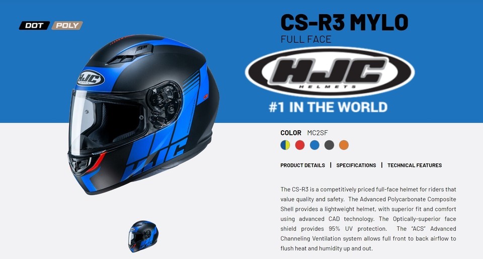 New HJC CS-R3 Motorcycle Helmet, Blue and Black, Street Bike, Extra ...