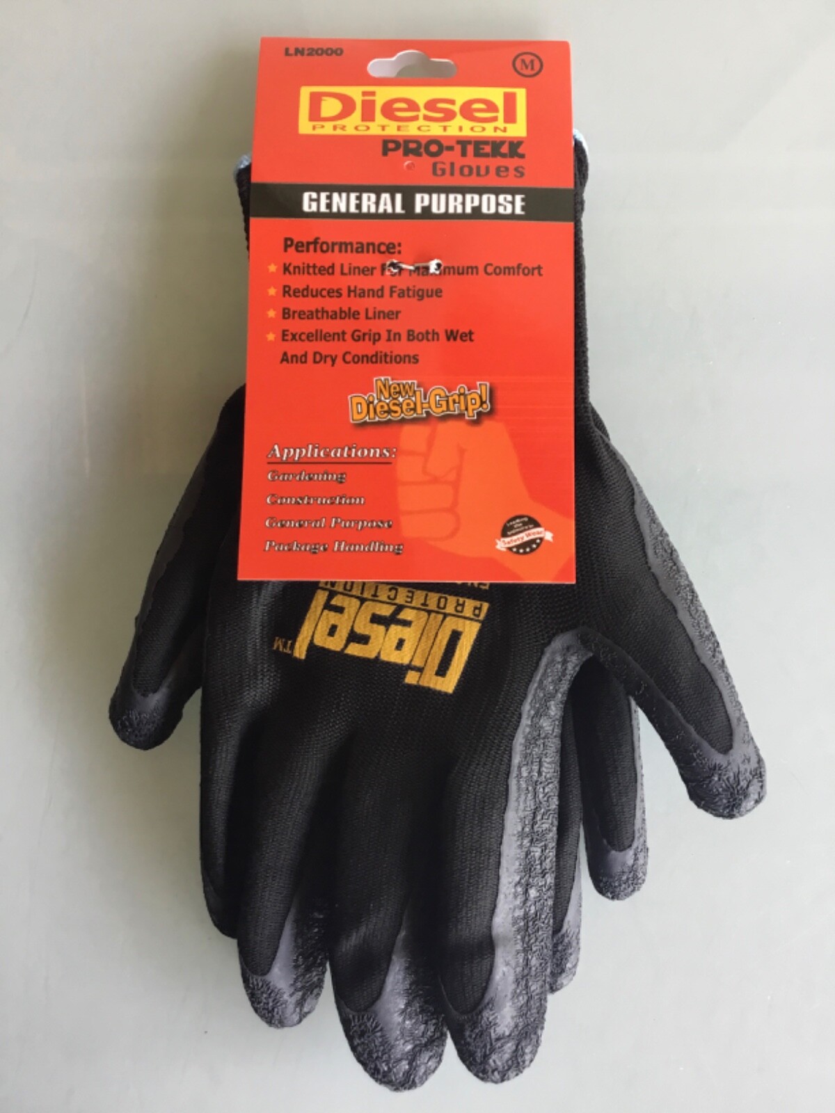 3 Pair Diesel PRO-TEKK Latex Grip General Purpose Work Gloves BLACK ...