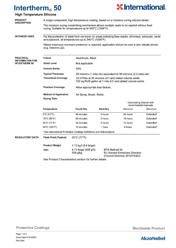 International Intertherm 50 High Temp Coating for Steel 1.59GL ...