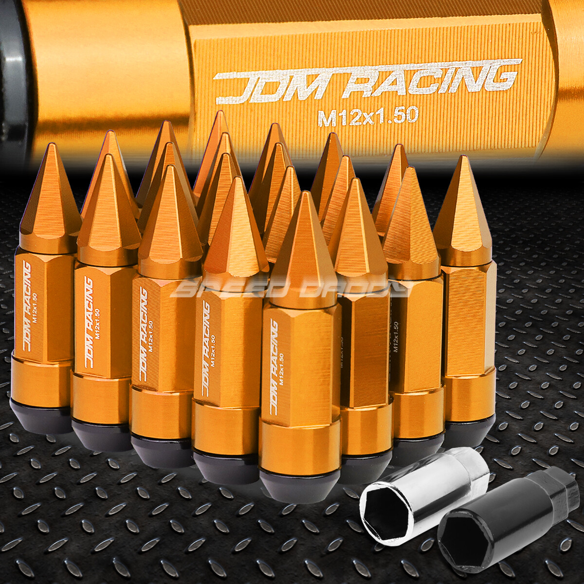 JDM ALUMINUM ORANGE LUG NUTS W/CAP+ADAPTER 20PCS/SET M12X1.5 23MM OD ...