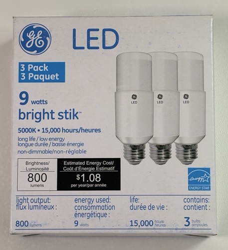 GE Bright Stik 9W LED Bulbs (3-Pack) – 5000K Daylight – 800 Lumens ...