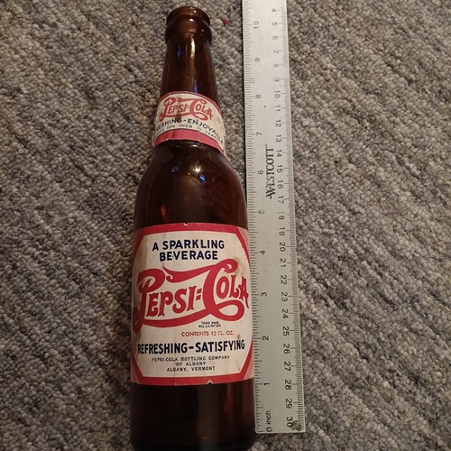 Vintage Pepsi Cola Double Dot Script, Paper Label, 12oz BROWN Glass ...