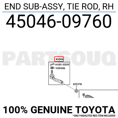 4504609760 Genuine Toyota END SUB-ASSY, TIE ROD, RH 45046-09760 | eBay